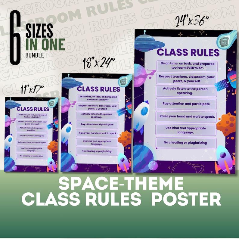 Classroom Rules Poster, Middle School Classroom Rules, Space Theme ...