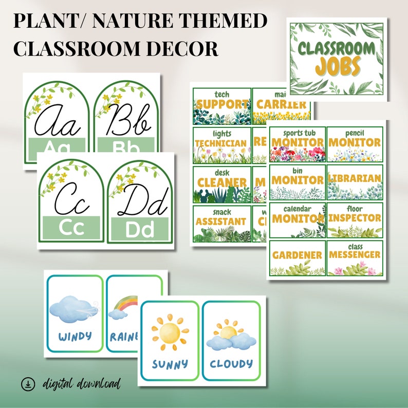 Plant Classroom Decor Bundlegreen Classroom Decorteacher Classroom ...