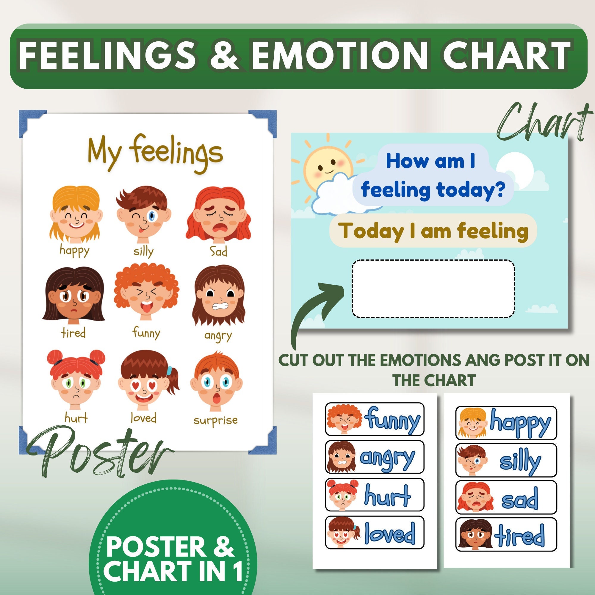 Emotions and Feelings Chart BUNDLE, Feelings Poster, Emotions Poster ...