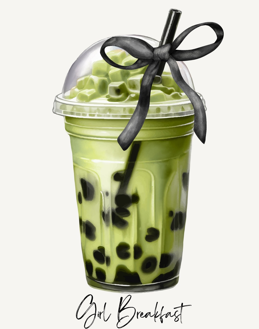 Coquette Black Bow Matcha Boba Digital Print | Trendy Wall Art | Pretty ...