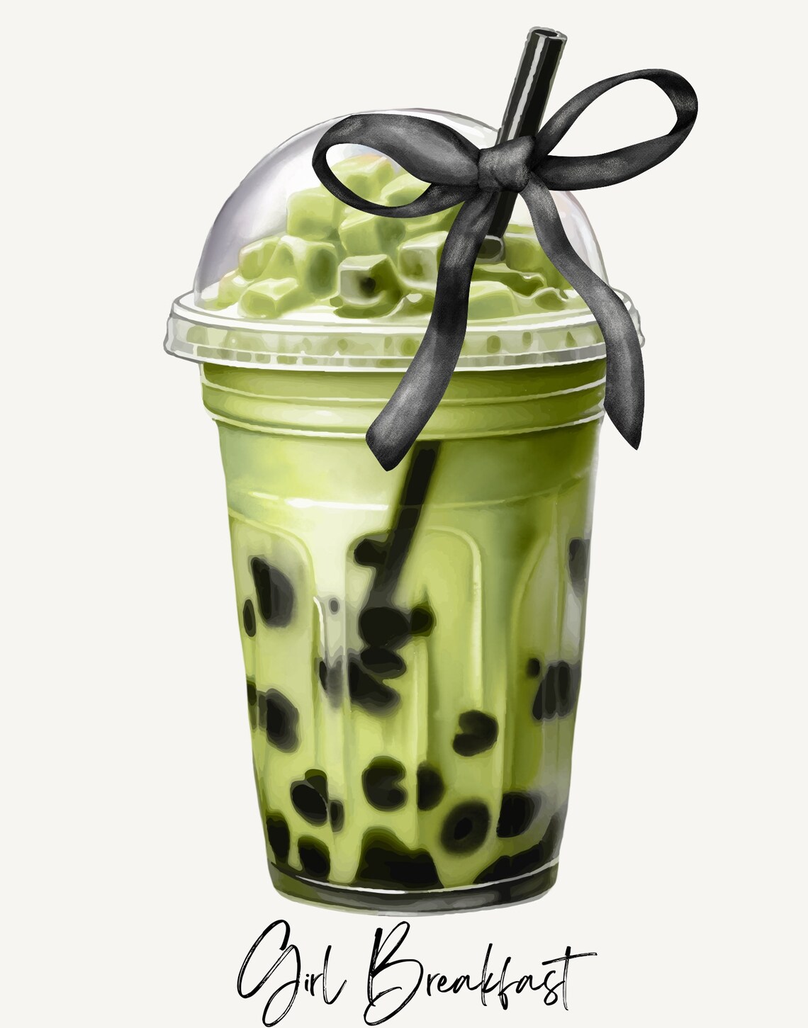 Coquette Black Bow Matcha Boba Digital Print | Trendy Wall Art | Pretty ...