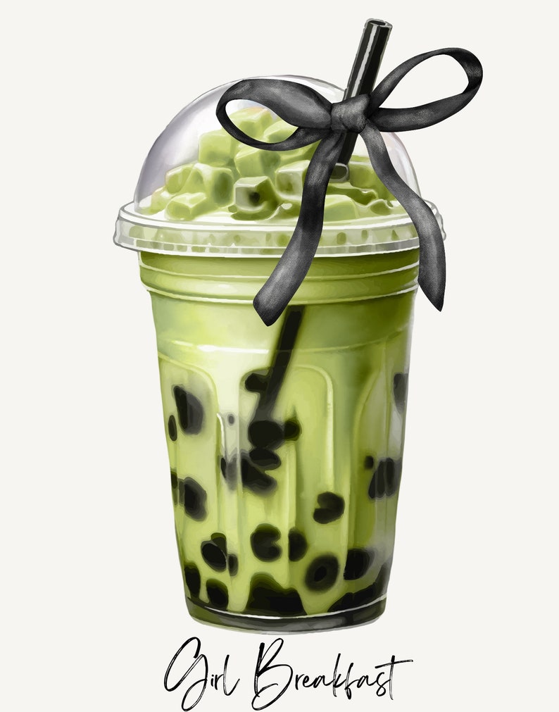 Coquette Black Bow Matcha Boba Digital Print | Trendy Wall Art | Pretty ...