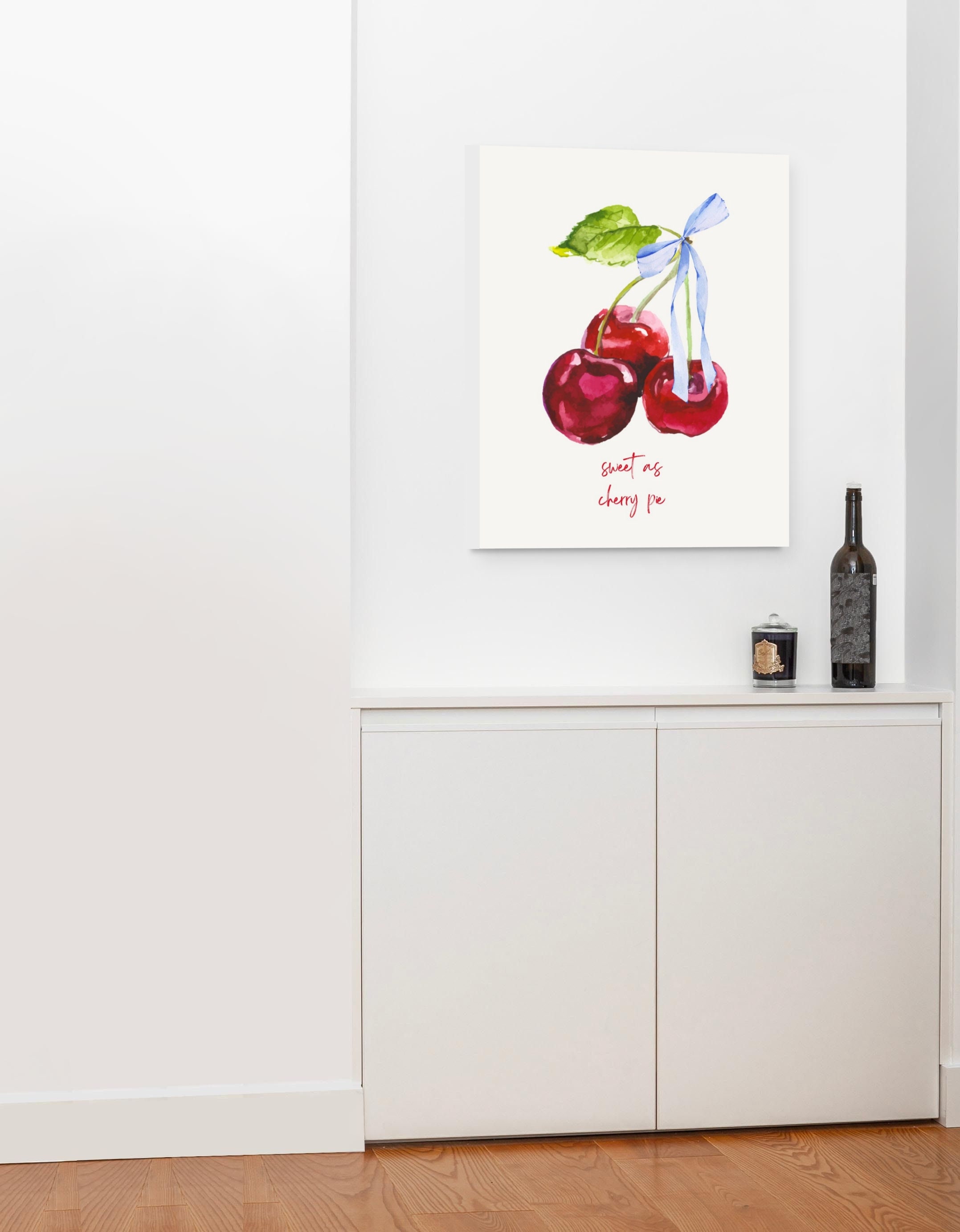 Coquette Cherry Blue Bow Digital Print | Trendy Art | Girly Decor ...