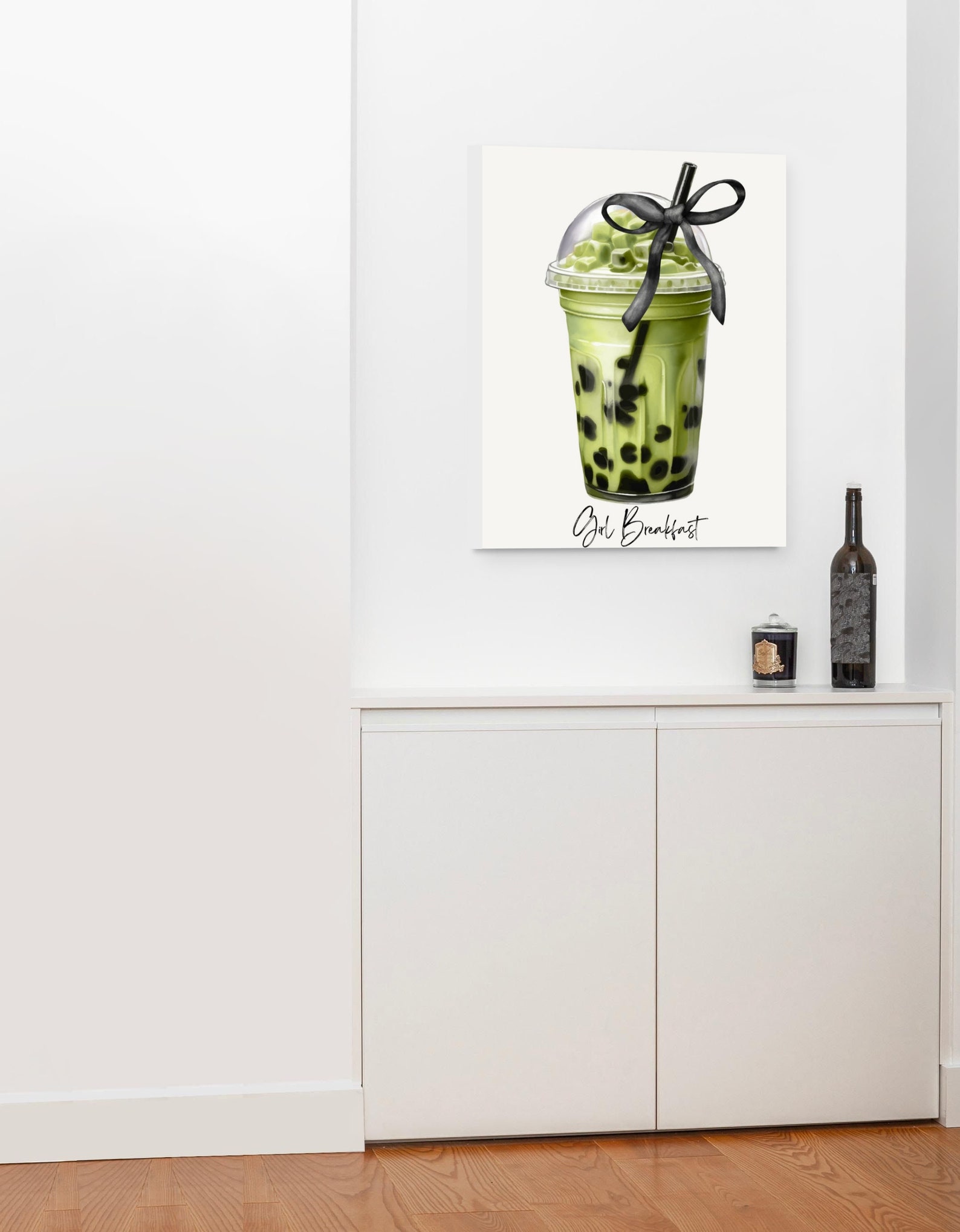 Coquette Black Bow Matcha Boba Digital Print | Trendy Wall Art | Pretty ...