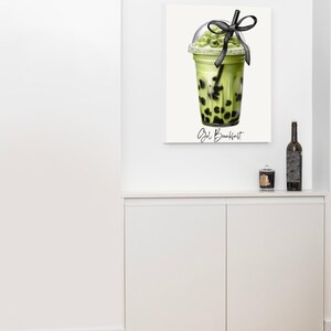 Coquette Black Bow Matcha Boba Digital Print | Trendy Wall Art | Pretty ...