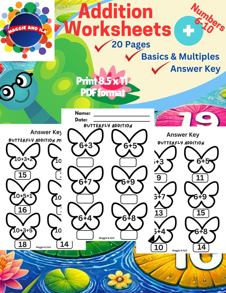 20 Printable Addition Worksheets Numbers 6-10 Basic & Multiples ...
