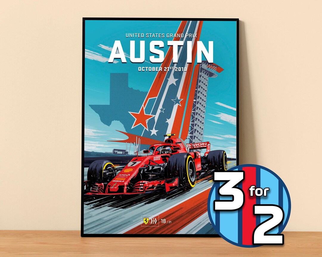 Ferrari Poster Print | United States GP 2018 Austin Print | F1 Poster ...