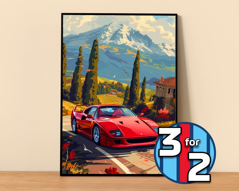 Ferrari Poster | F40 Poster #5101.2 | Ferrari Wall Decor | Ferrari Art ...