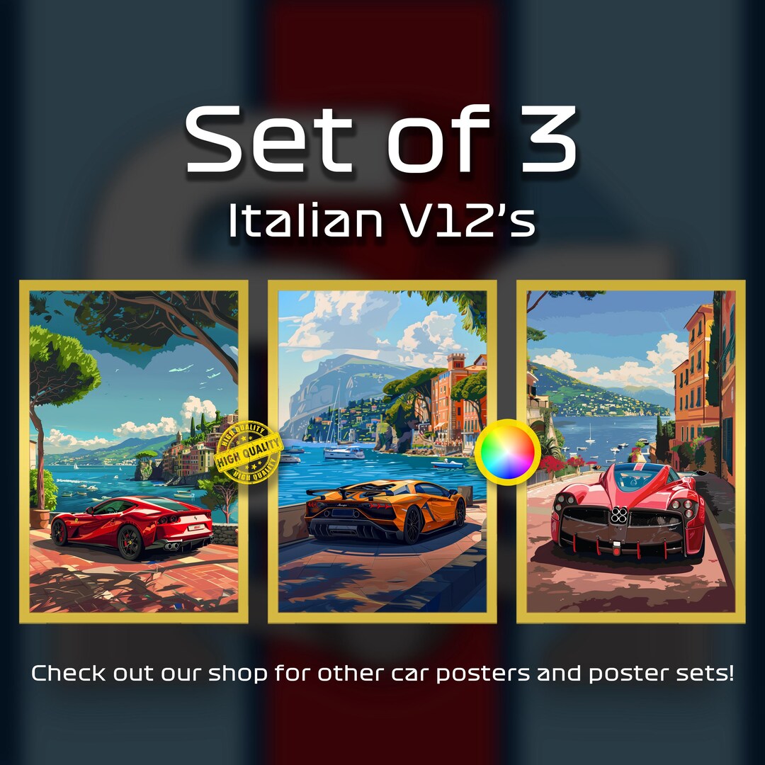 Set of 3 Italian V12's Posters #S910 | Ferrari 812 Superfast ...