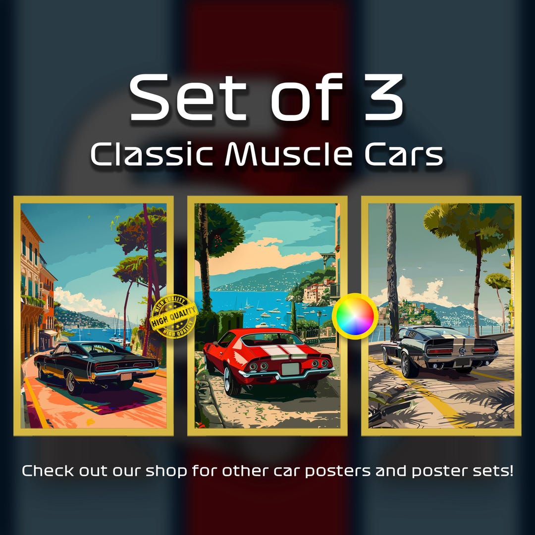 Set of 3 Classic Muscle Cars Posters #S933 | Dodge Charger, Chevrolet ...