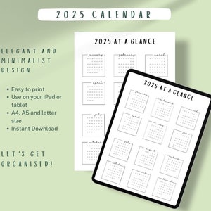 2025 Minimalist Calendar: Printable Portrait A4 A5 Letter (digital ...