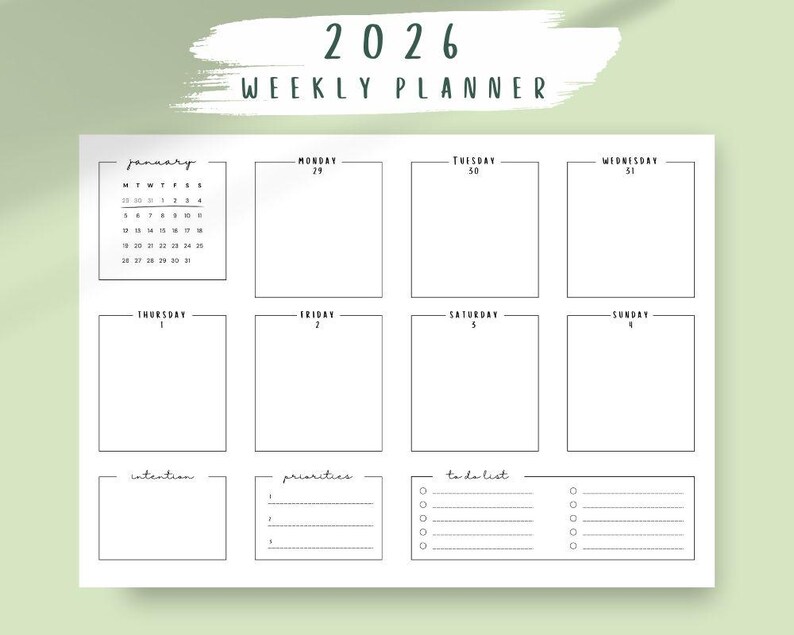 2026 Weekly Planner: Minimalist Layout, Print at Home or Digital Use - Etsy