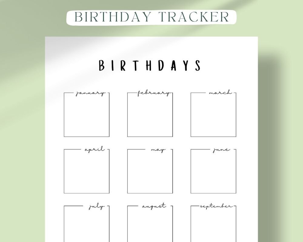 Birthday Tracker Printable Digital Birthday Tracker Portrait A4 A5 ...