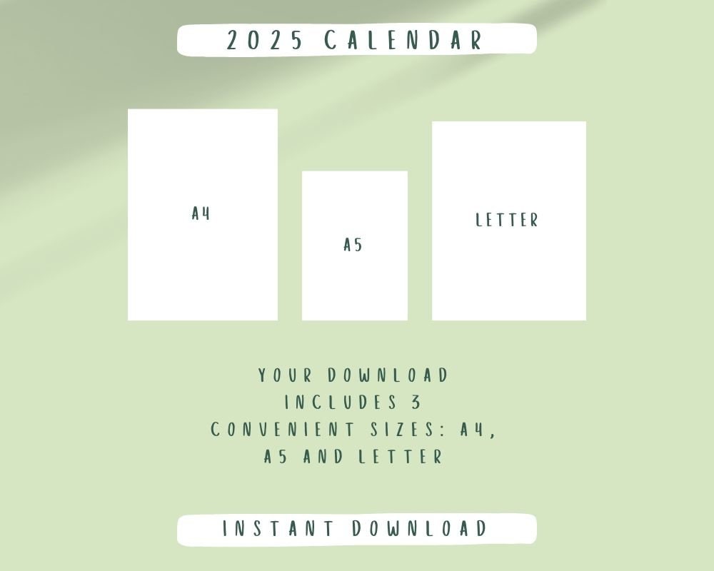 2025 Minimalist Calendar: Printable Portrait A4 A5 Letter (digital ...