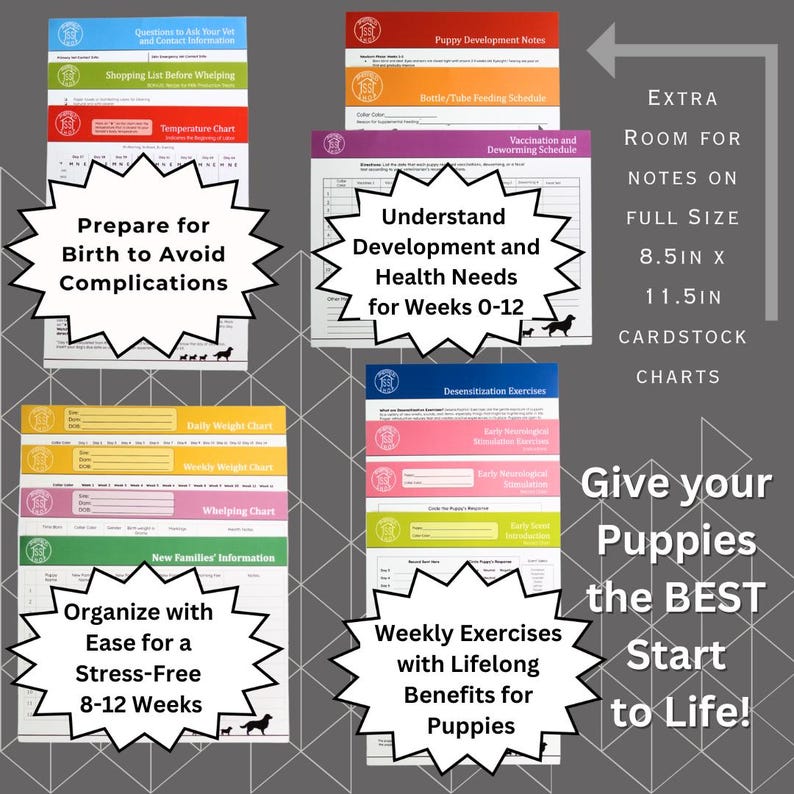 Puppy Whelping Charts: Dog Breeding & Newborn Care (14 Charts) - Etsy