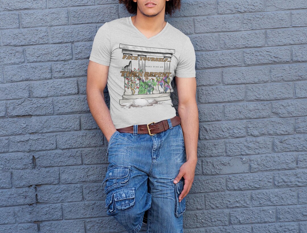 Face Yourself, Then Repent by Ekplesso Apparel - Christian V-neck T ...