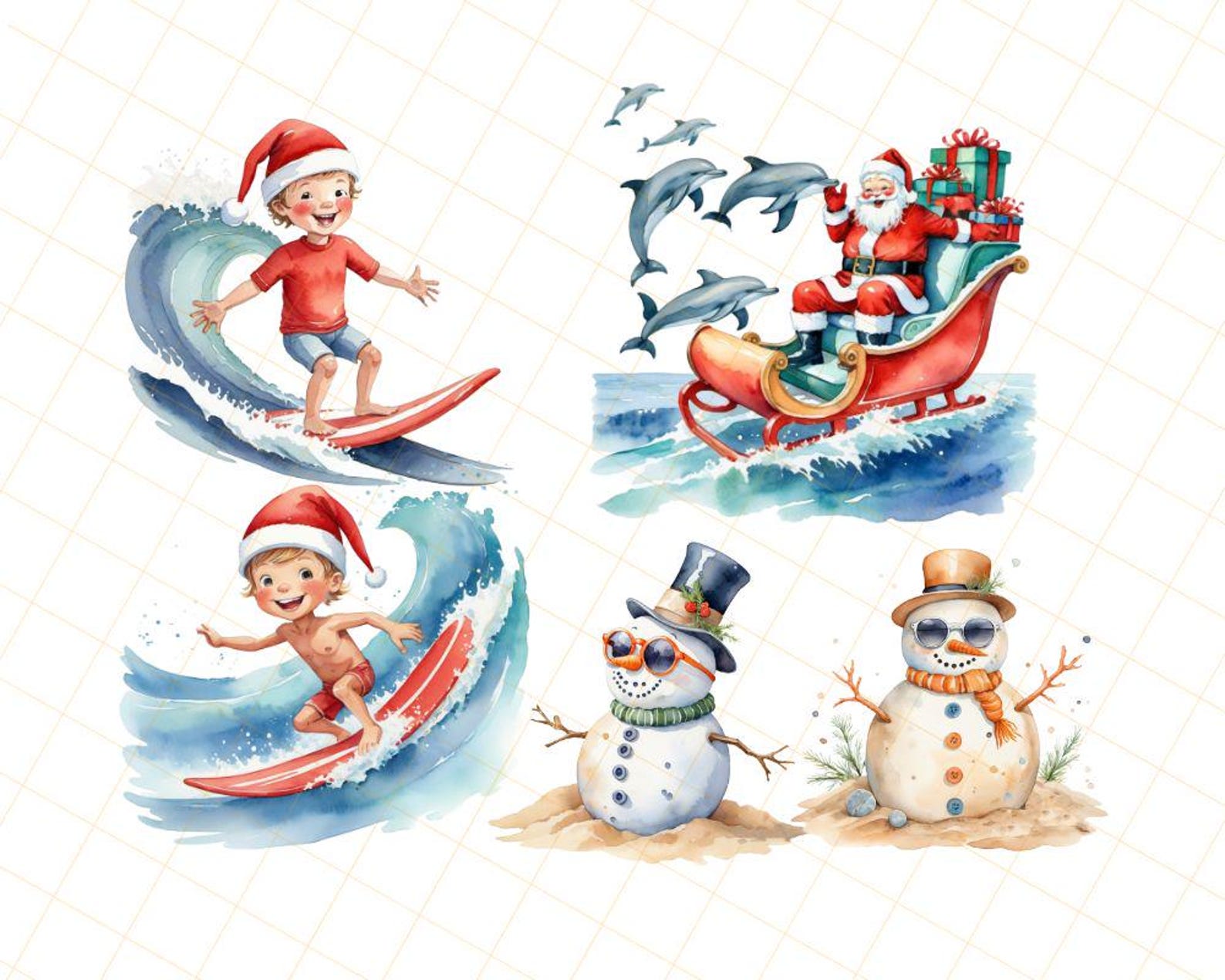 Tropical Christmas Santa and Palm Tree Clipart - Coastal Xmas in July ...