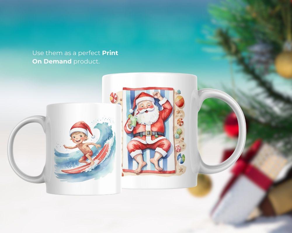 Tropical Christmas Santa and Palm Tree Clipart - Coastal Xmas in July ...