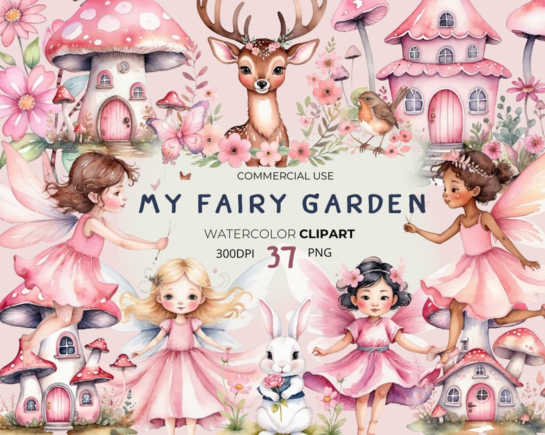 Aquarel Fairy Clipart Bundle - Enchanted Forest Graphics, Fairytale PNG ...