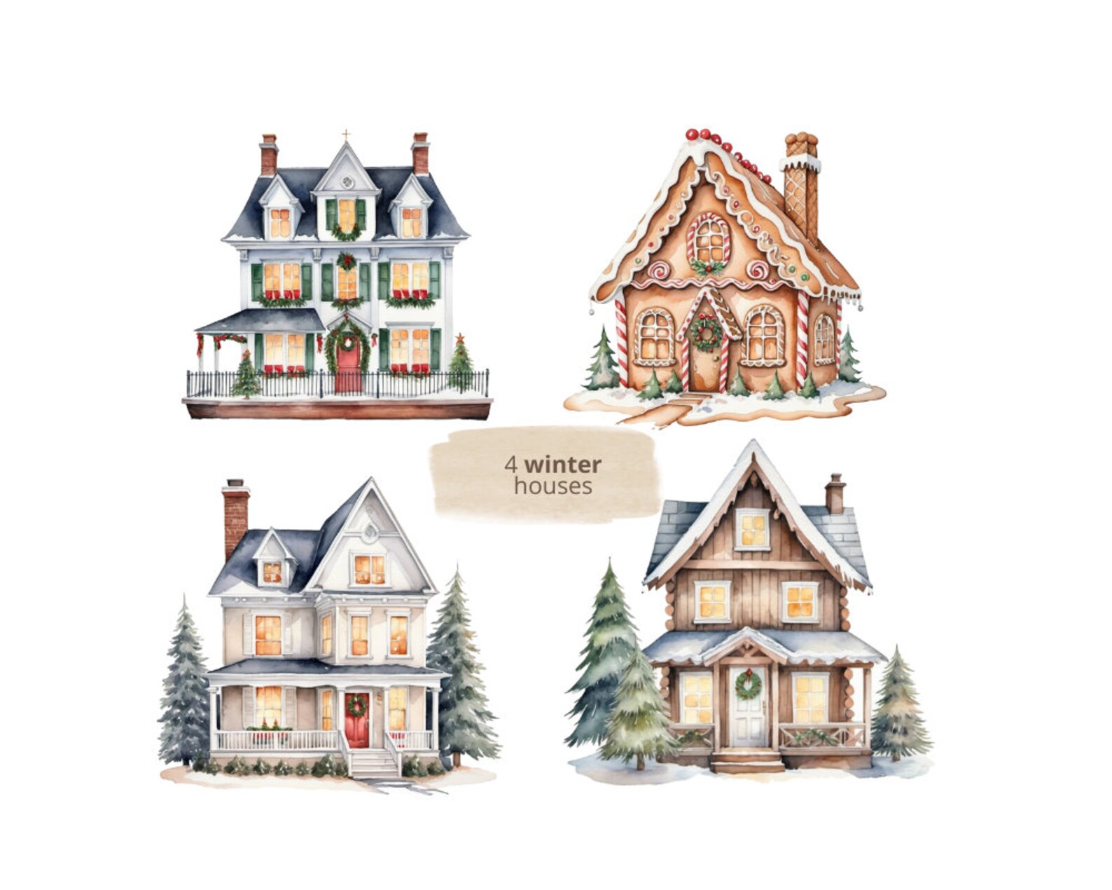 Rustic Christmas Clipart Bundle - Watercolor Holiday Graphics, Cozy ...