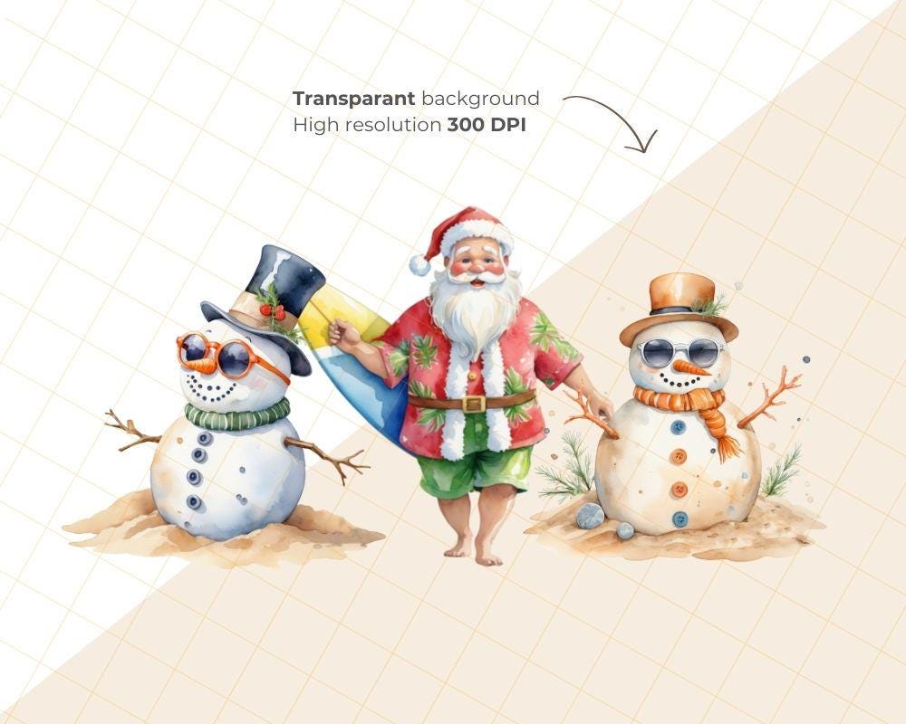 Tropical Christmas Santa and Palm Tree Clipart - Coastal Xmas in July ...