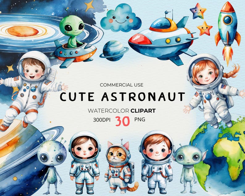 Cute Astronaut Clipart | Space Clipart, Boy Birthday Party, Girl ...