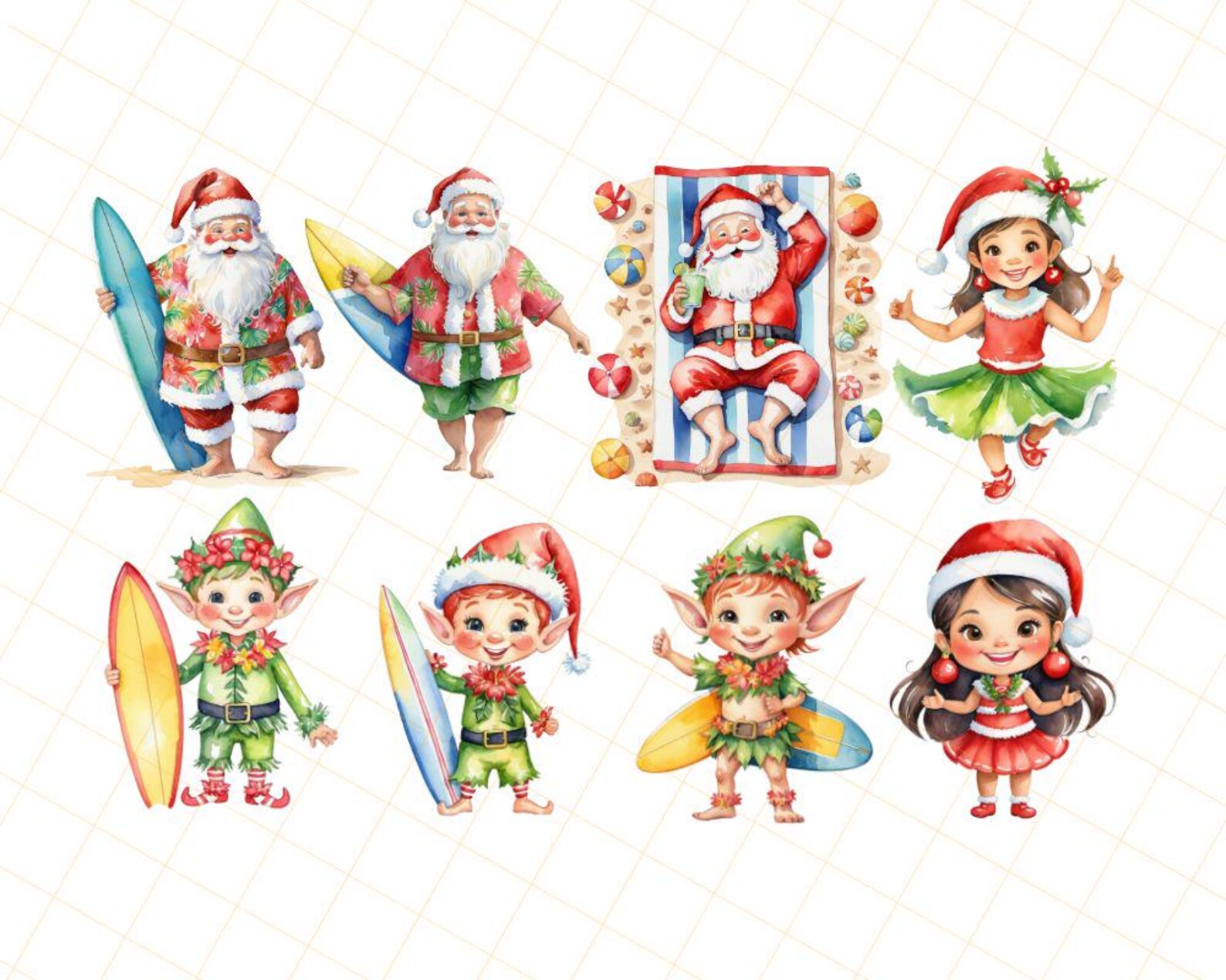 Tropical Christmas Santa and Palm Tree Clipart - Coastal Xmas in July ...