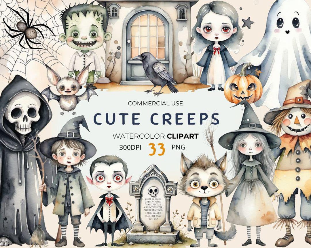 Creepy and Cute Halloween Clipart Bundle - Spooky Monsters, Ghosts ...