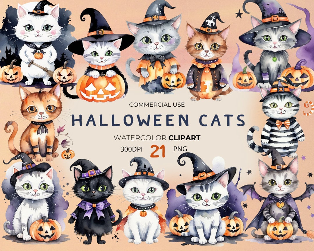 Spooky Halloween Cat Clipart Bundle - Halloween Digital Graphics ...
