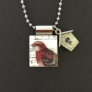 Red Bird Scrabble Pendant, Birdhouse Charm, Red Bird With Birdhouse ...