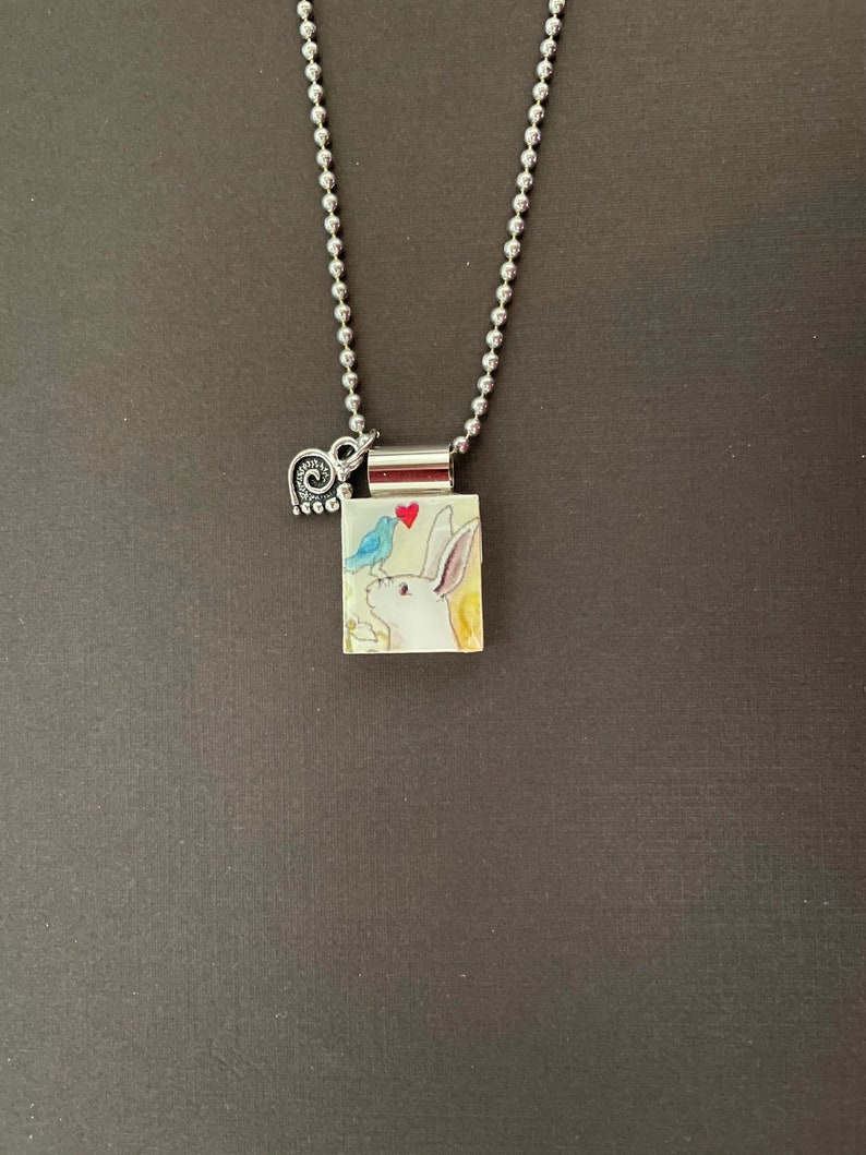 Handmade bunny necklace with heart charm perfect for | Etsy