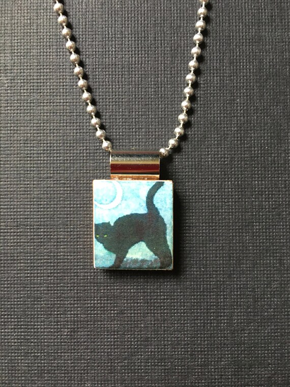 Black cat Jewelry handmade scrabble tile jewelry handmade | Etsy
