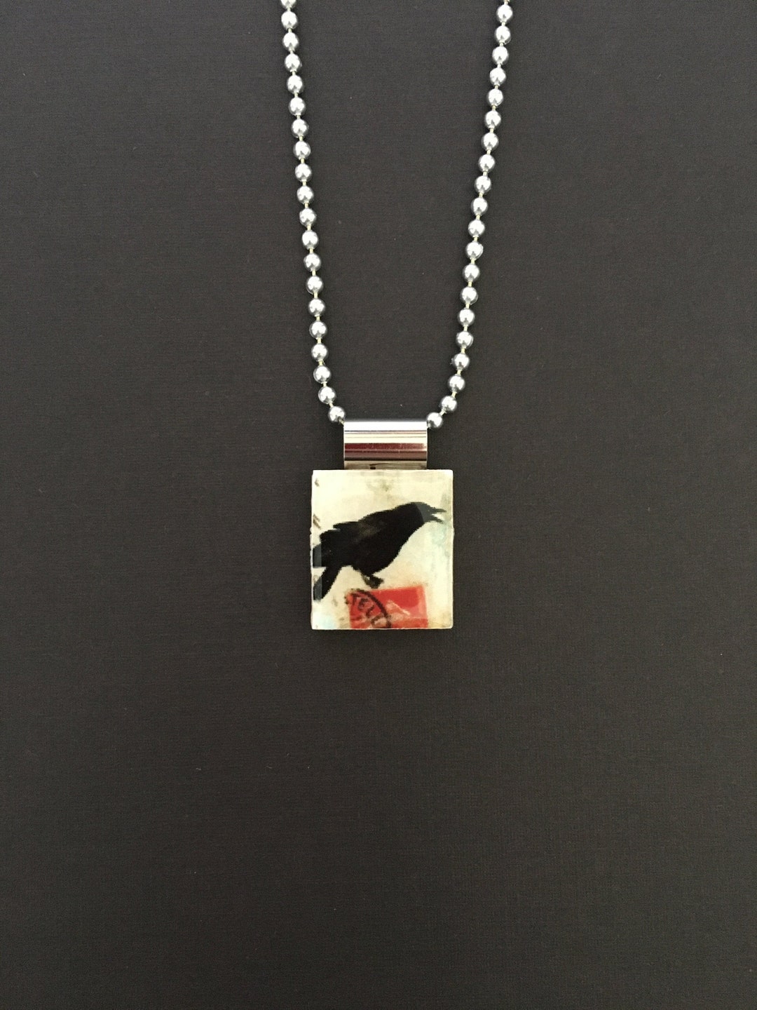 Raven or Crow Recycled Scrabble Tile Necklace, Handmade Jewelry With ...