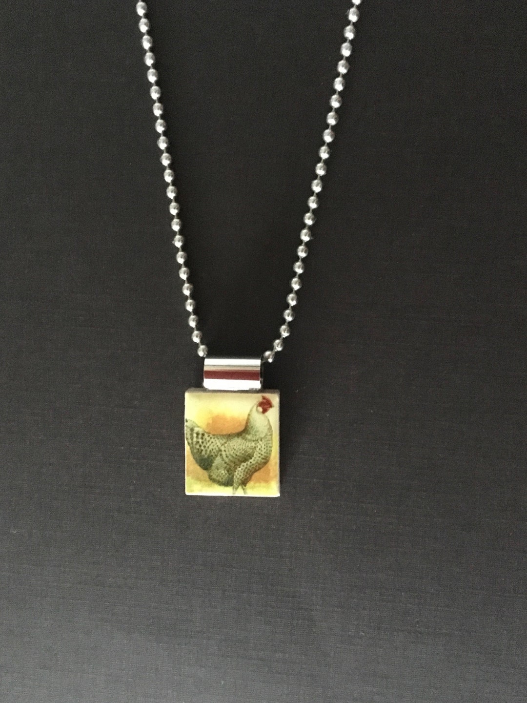Handmade Chicken Pendant on Scrabble Tile With Long Ball Chain - Etsy