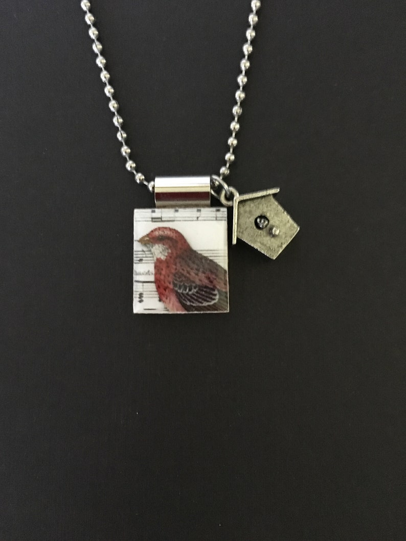 Red bird scrabble pendant birdhouse charm red bird with | Etsy