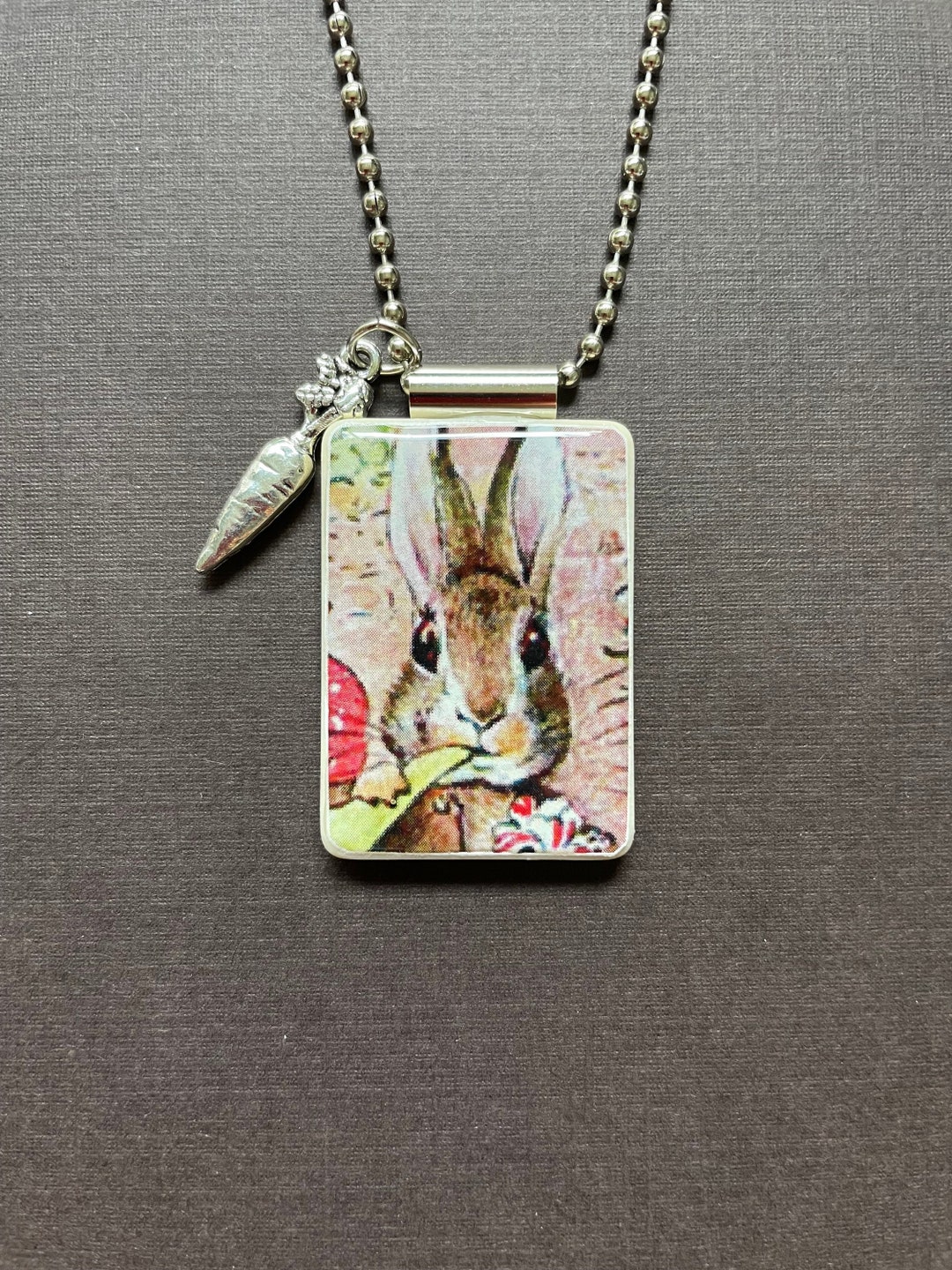 Handmade Peter Rabbit Pendant With Carrot Charm on Long Ball Chain - Etsy