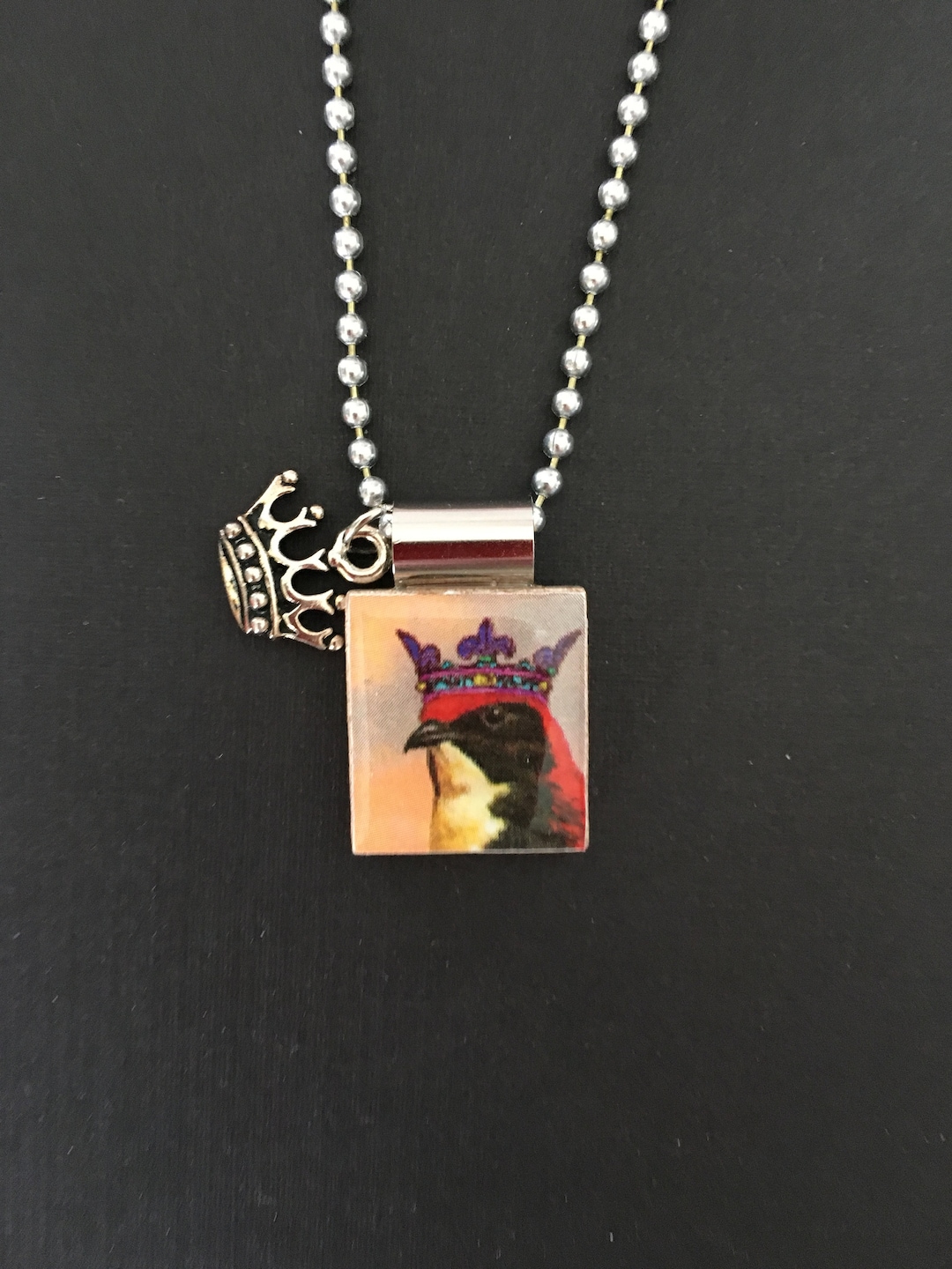 Bird With Crown Handmade Scrabble Tile Pendant With Long Chain - Etsy