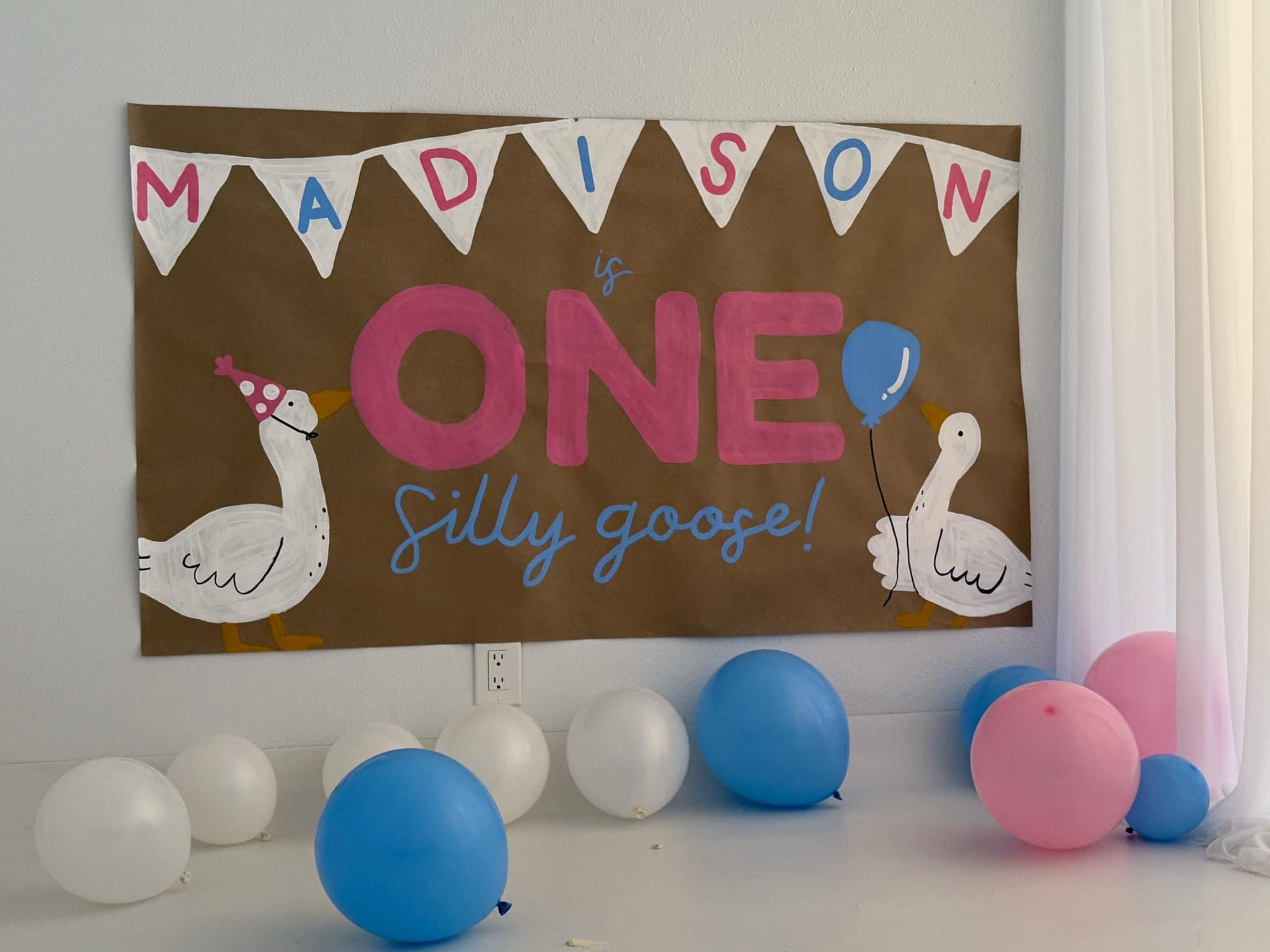 Hand Painted 'one Silly Goose' First Birthday Banner - Etsy