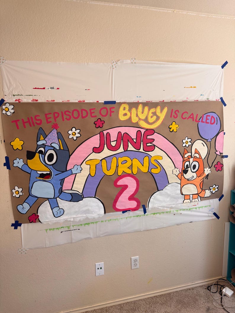 Hand Painted Bluey Birthday Banner: Custom Theme Party Decor - Etsy