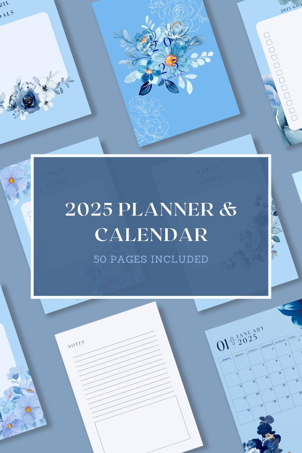 2025 Planner Blue Floral Planner 2025, Goals Planner, Blue Planner ...