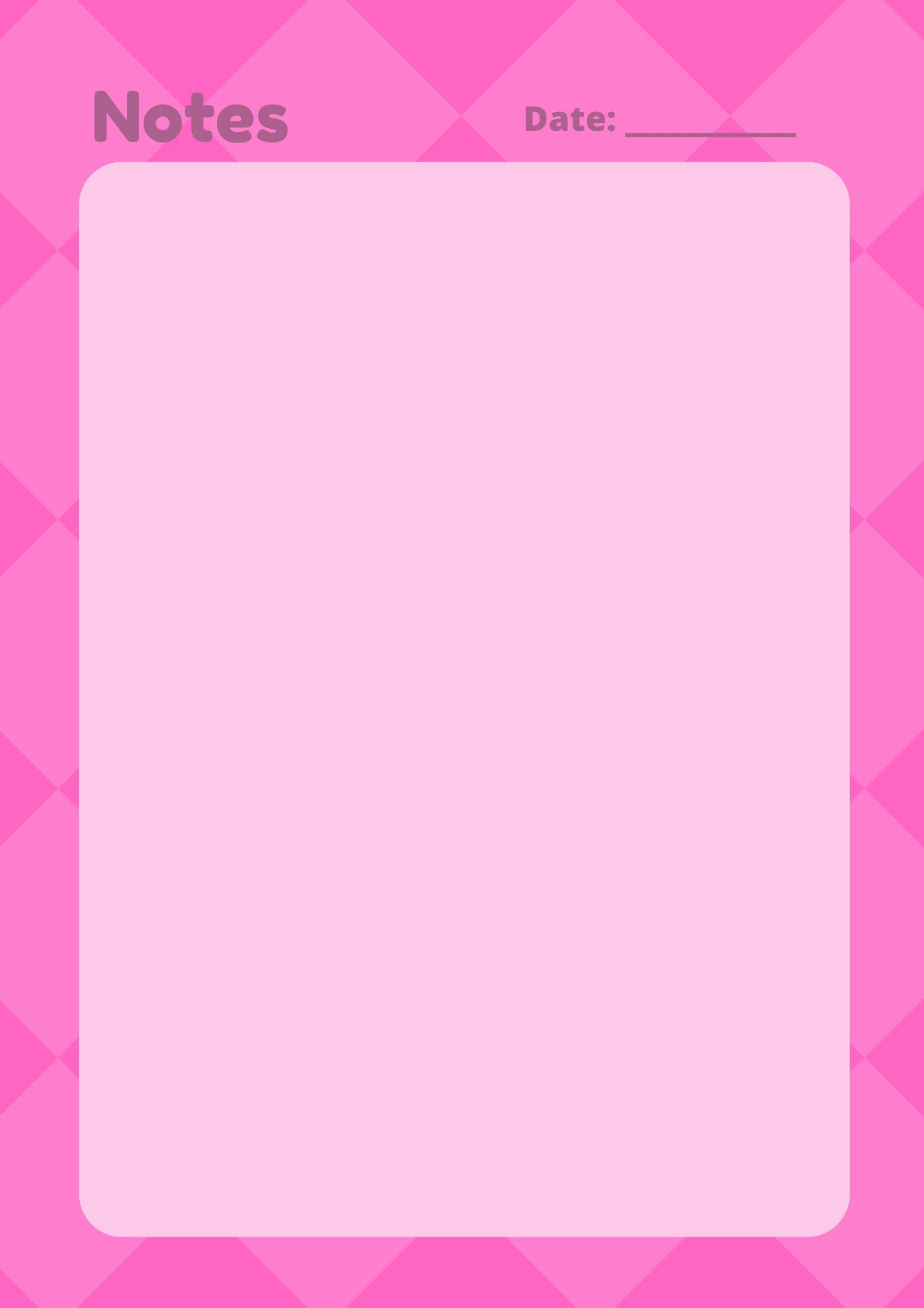 Cute Simple Pink Unlined Diamond Notes Template, Elementary Schooler ...