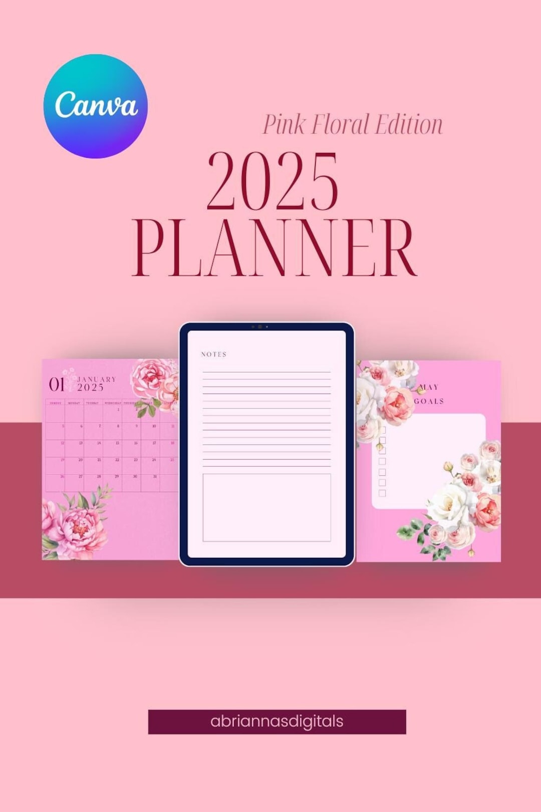 2025 Planner Pink Floral Planner, Planner 2025 Plannar, Pink Planner ...
