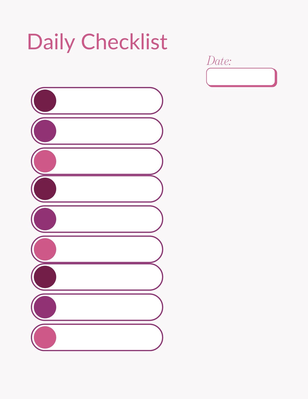 Pink Daily Checklist Template, Check Lists, Checkliste, Pink Template ...