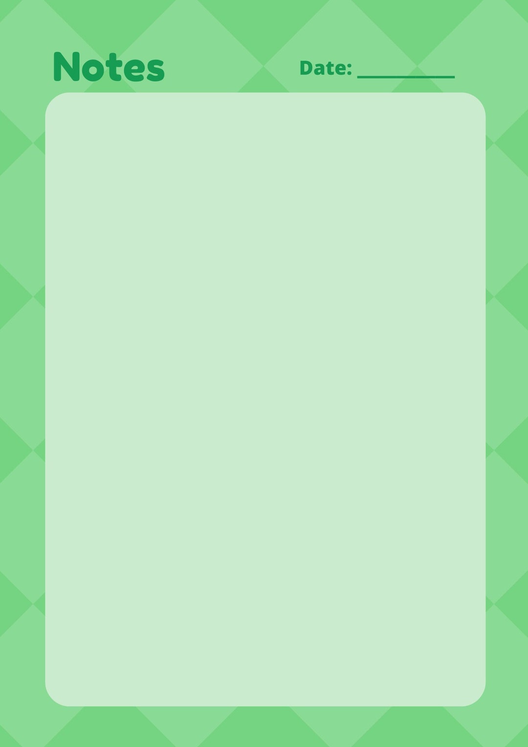 Cute Simple Green Unlined Diamond Notes Template, Elementary Schooler ...