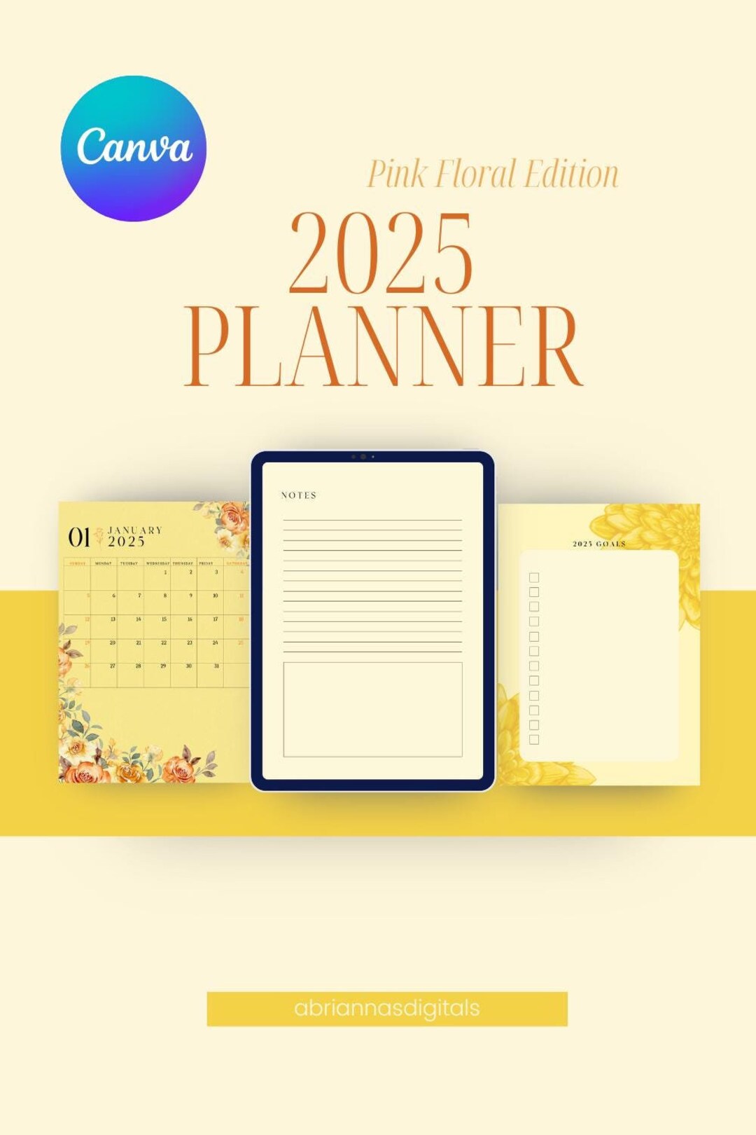 2025 Planner Yellow Floral Planner 2025, Goals Planner, Yellow Planner ...