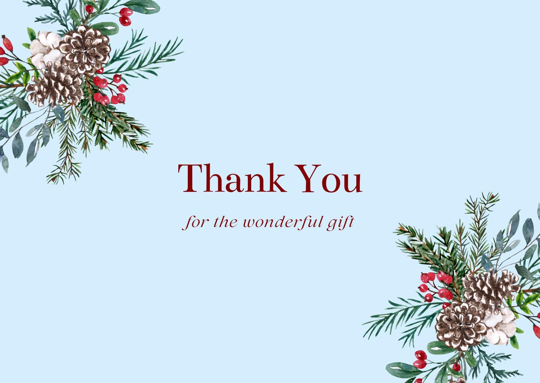Elegant Winter Thank You Card, Thank You for Gift, Gift Thank You Card ...