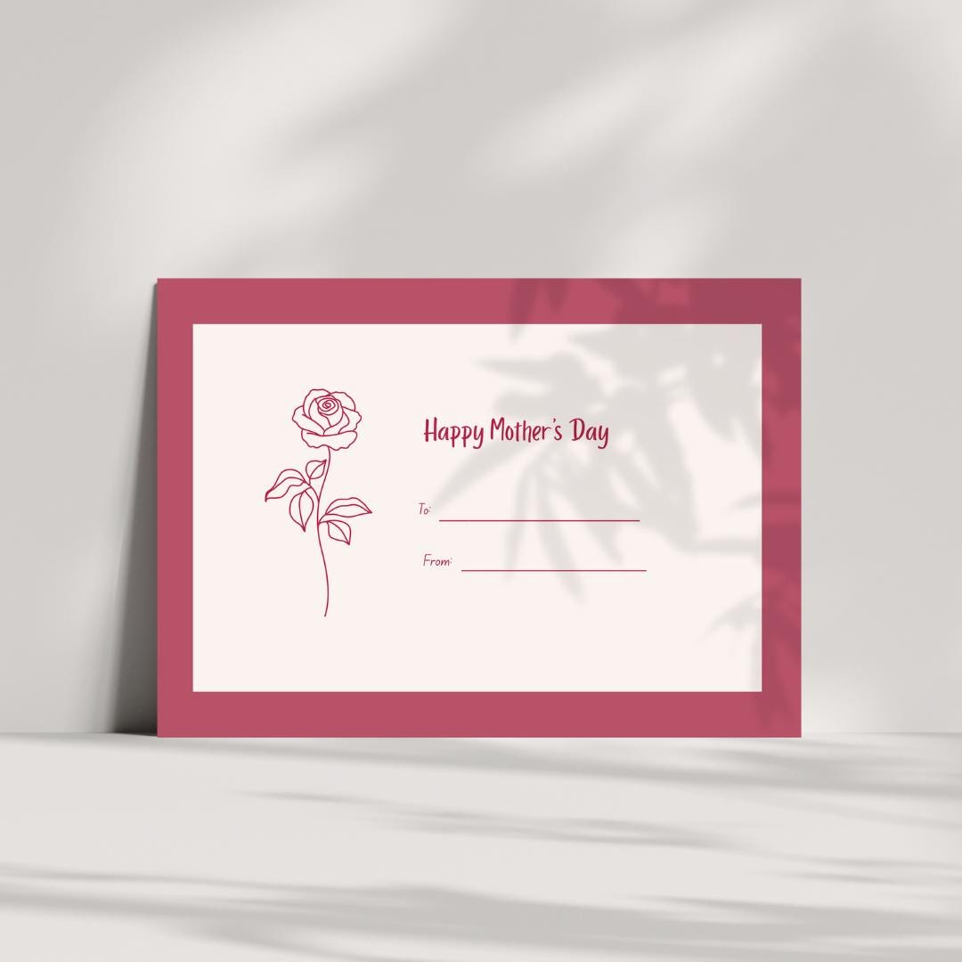Mother's Day Card Printable | Mothers Day Card | Rose Outline Post Card ...
