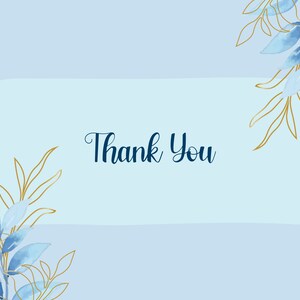 Blue and Gold Floral Thank You Card, Blue Thank You, Gold Thank You ...