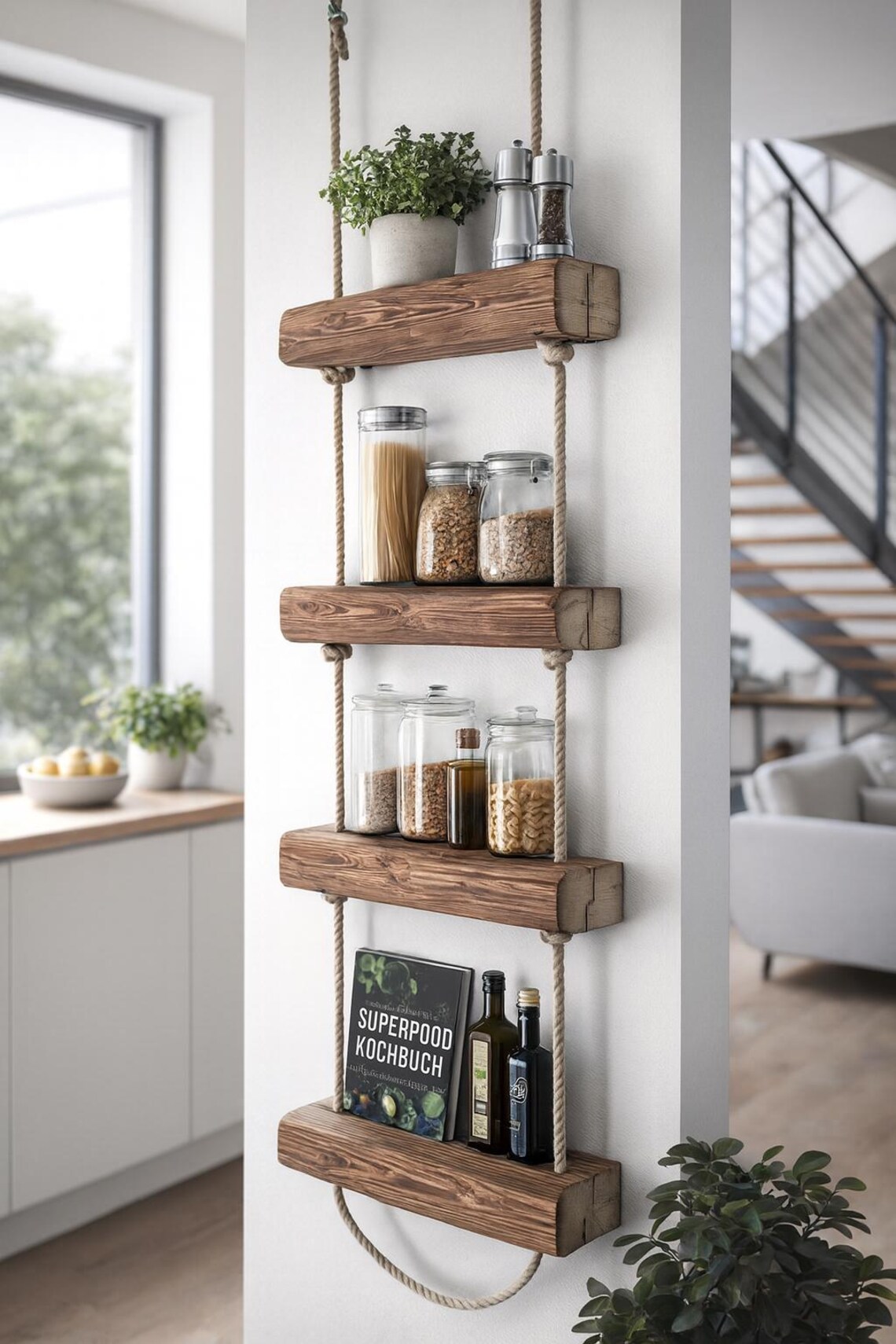Rustic Oak Wood Wall Shelf – Handmade Natural Wooden Shelf | Kitchen ...