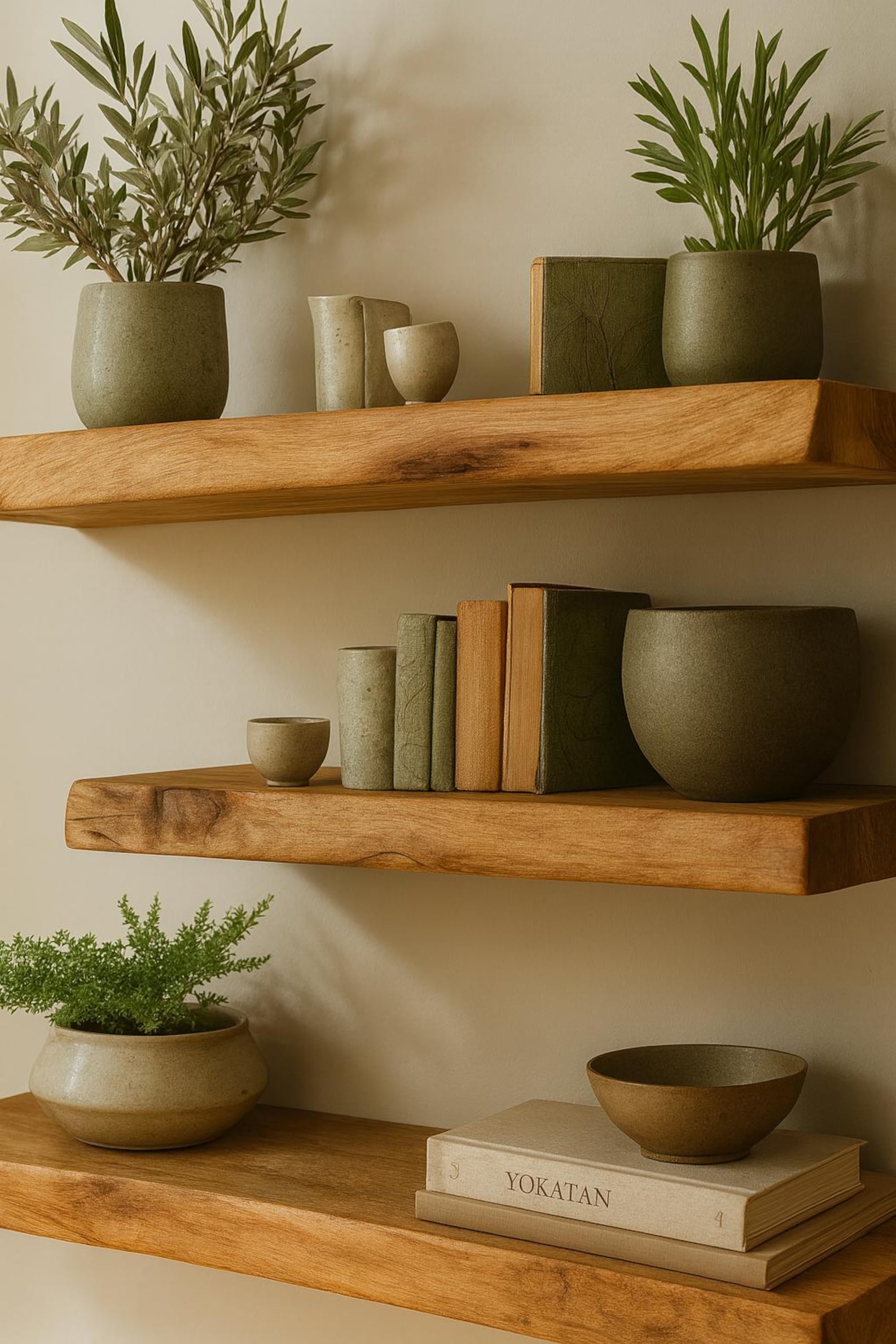 Rustic Oak Wood Wall Shelf – Handmade Natural Wooden Shelf | Kitchen ...